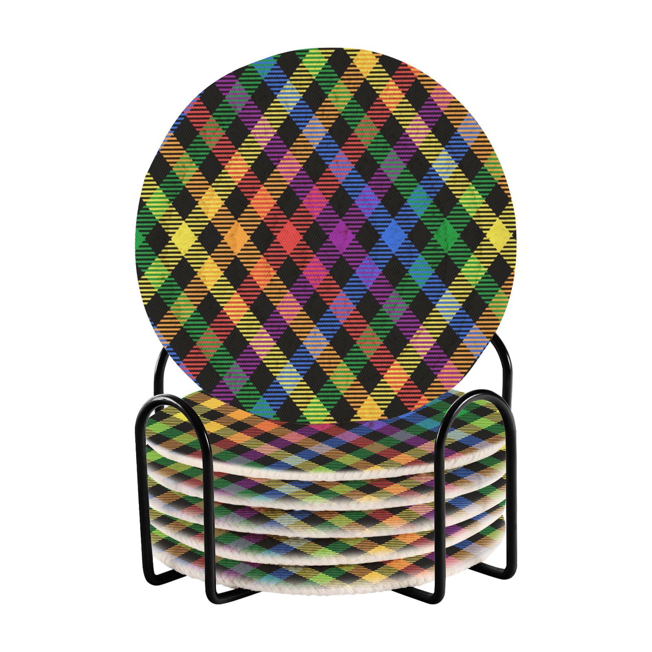 6 Pcs Drink Coasters Sets with Holder Pads Cotton Cup Heat-Resistant ...