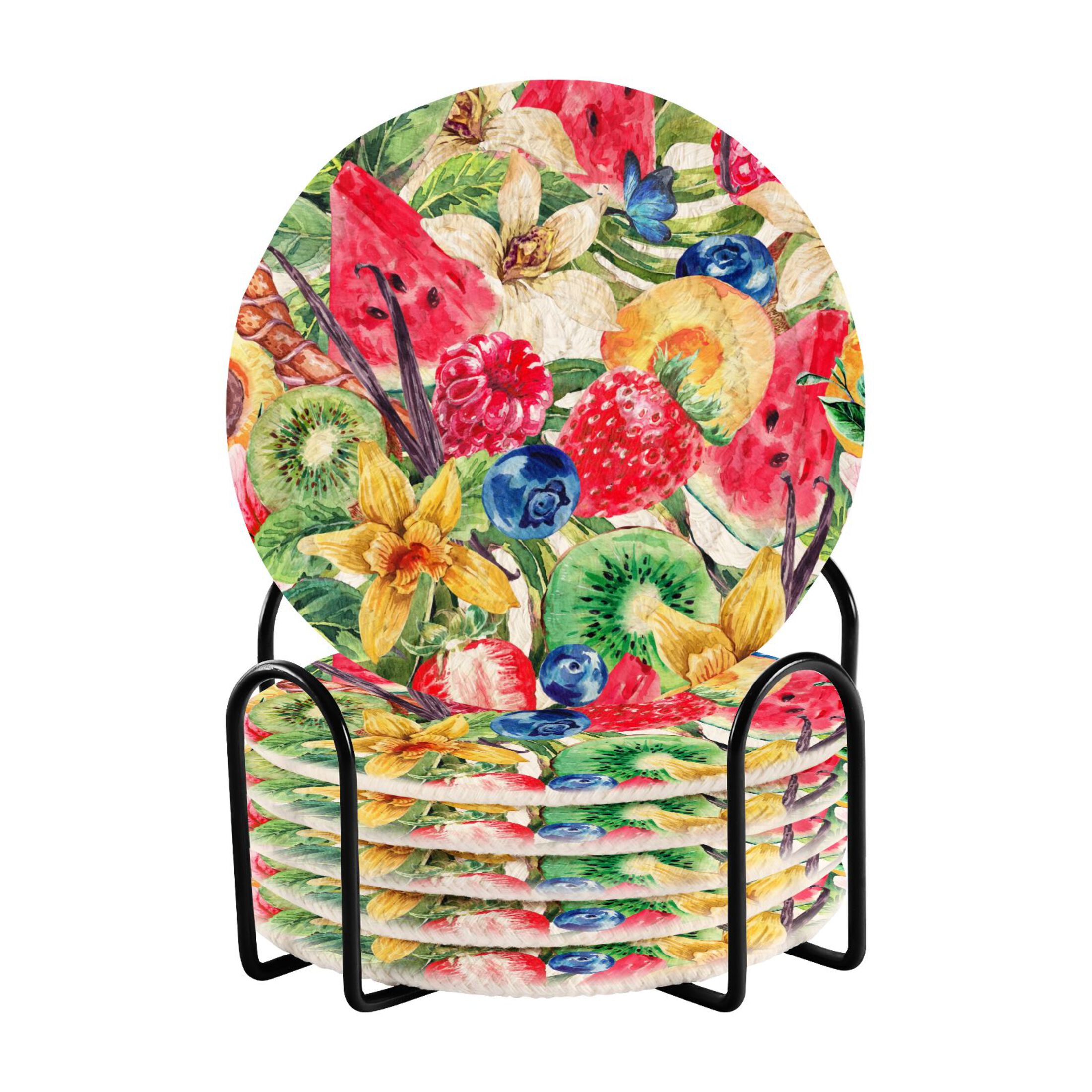 6 Pcs Drink Coasters Sets with Holder Pads Cotton Cup Heat-Resistant ...