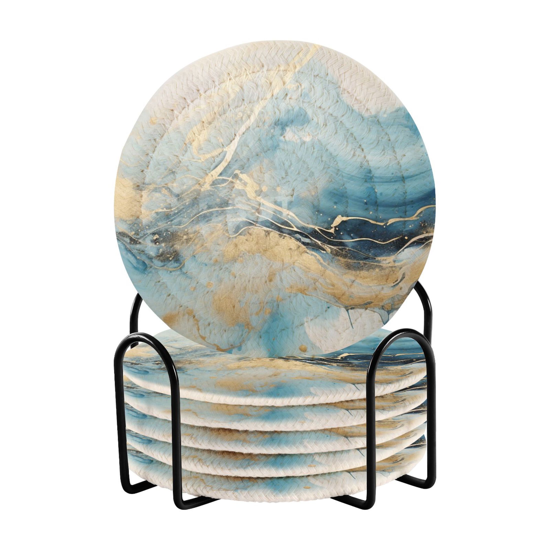 6 Pcs Drink Coasters Sets with Holder Pads Cotton Cup Heat-Resistant ...