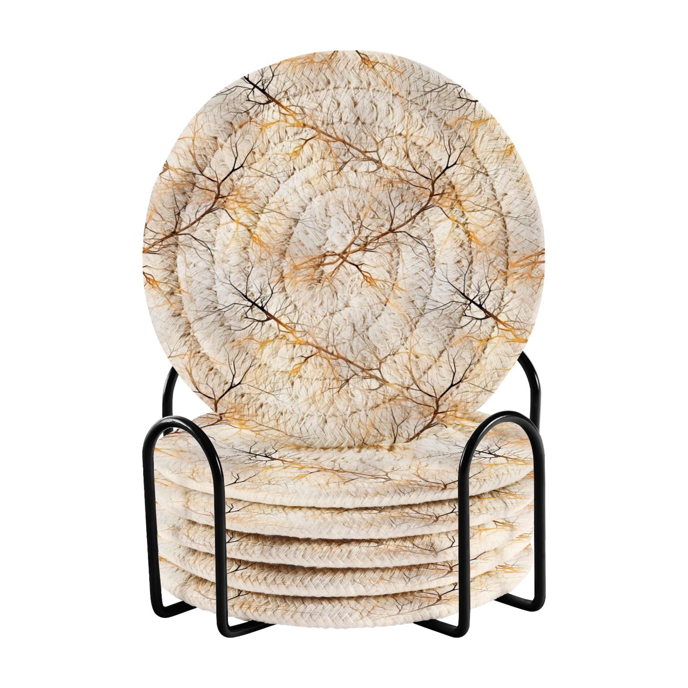 6 Pcs Drink Coasters Sets with Holder Round Cup Mats Heat Resistant Hot ...