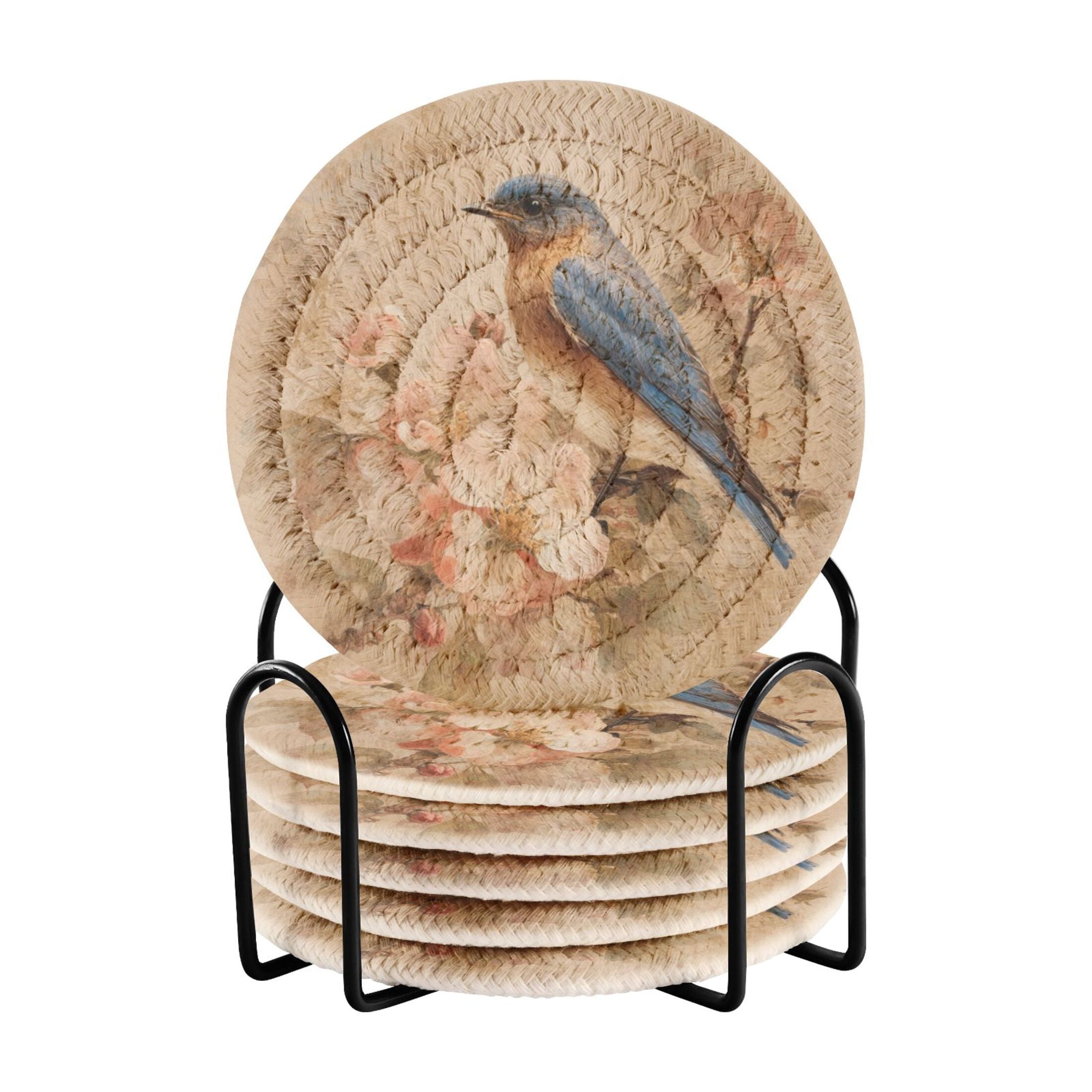 6 Pcs Drink Coasters with Holder 3.94in Woven Coasters for Drinks ...