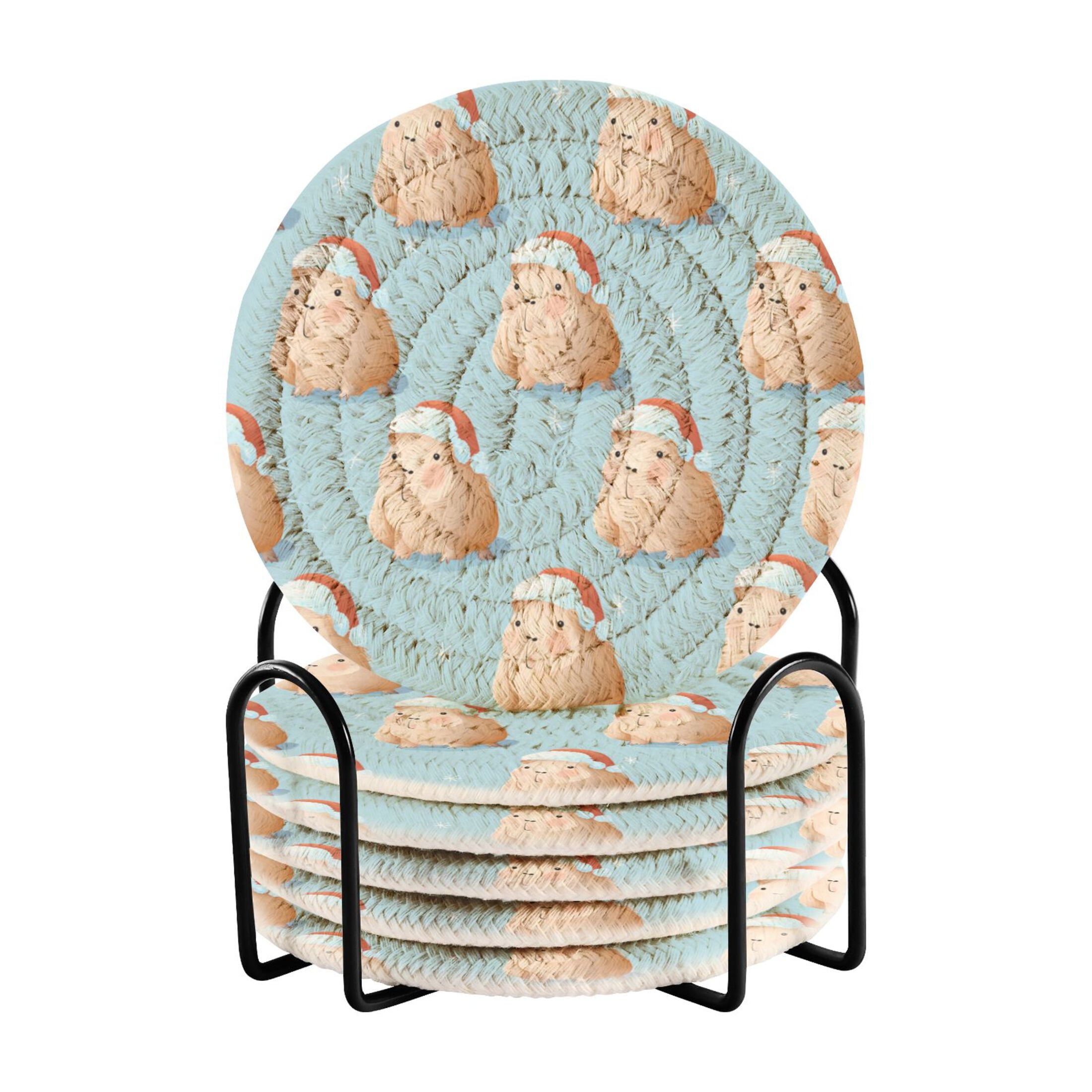 6 Pcs Drink Coasters with Holder 3.94in Woven Coasters for Drinks Cute ...