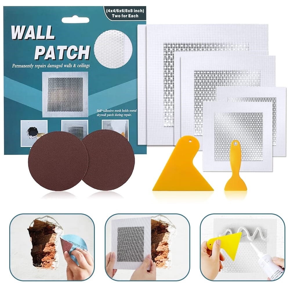 6 Pcs Drywall Repair Patch,4" 6" 8" Two of Each Wall Patch Repair Kit ...