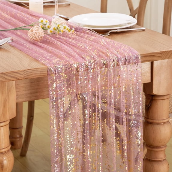 6 Pcs Dusty Pink Table Runner 28 x 120 Inch, Glitter Metallic Foil ...