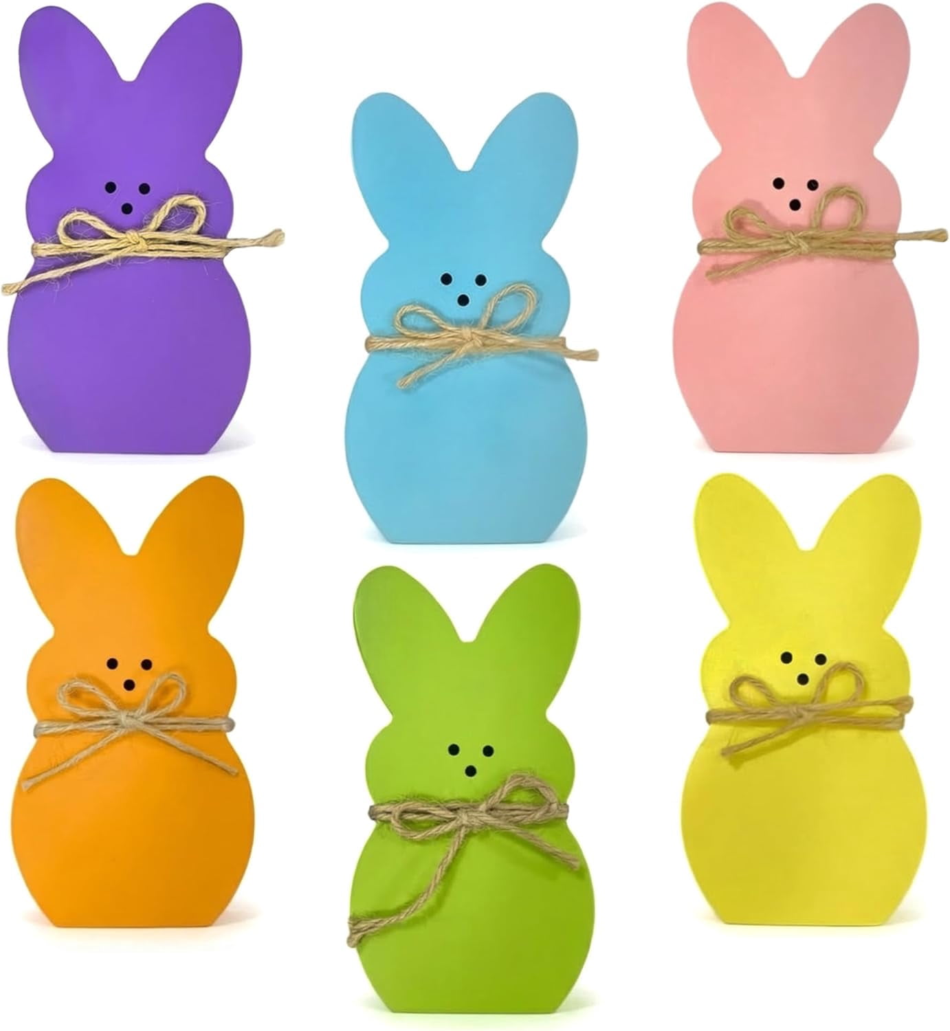 6 Pcs Easter Bunny Wooden Table Decor, Polka Dots Bunny Signs with ...