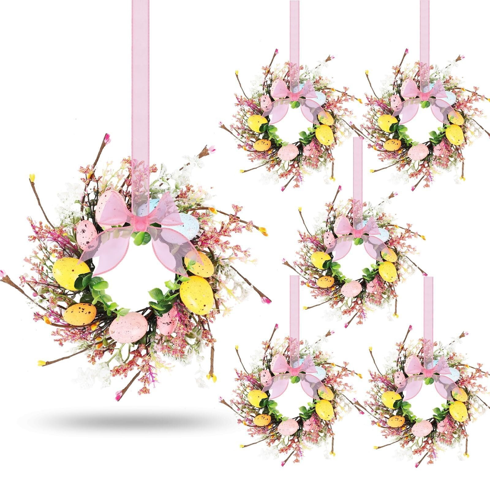6 Pcs Easter Egg Candle Rings Wreaths Mini Artificial Spring Easter Egg ...