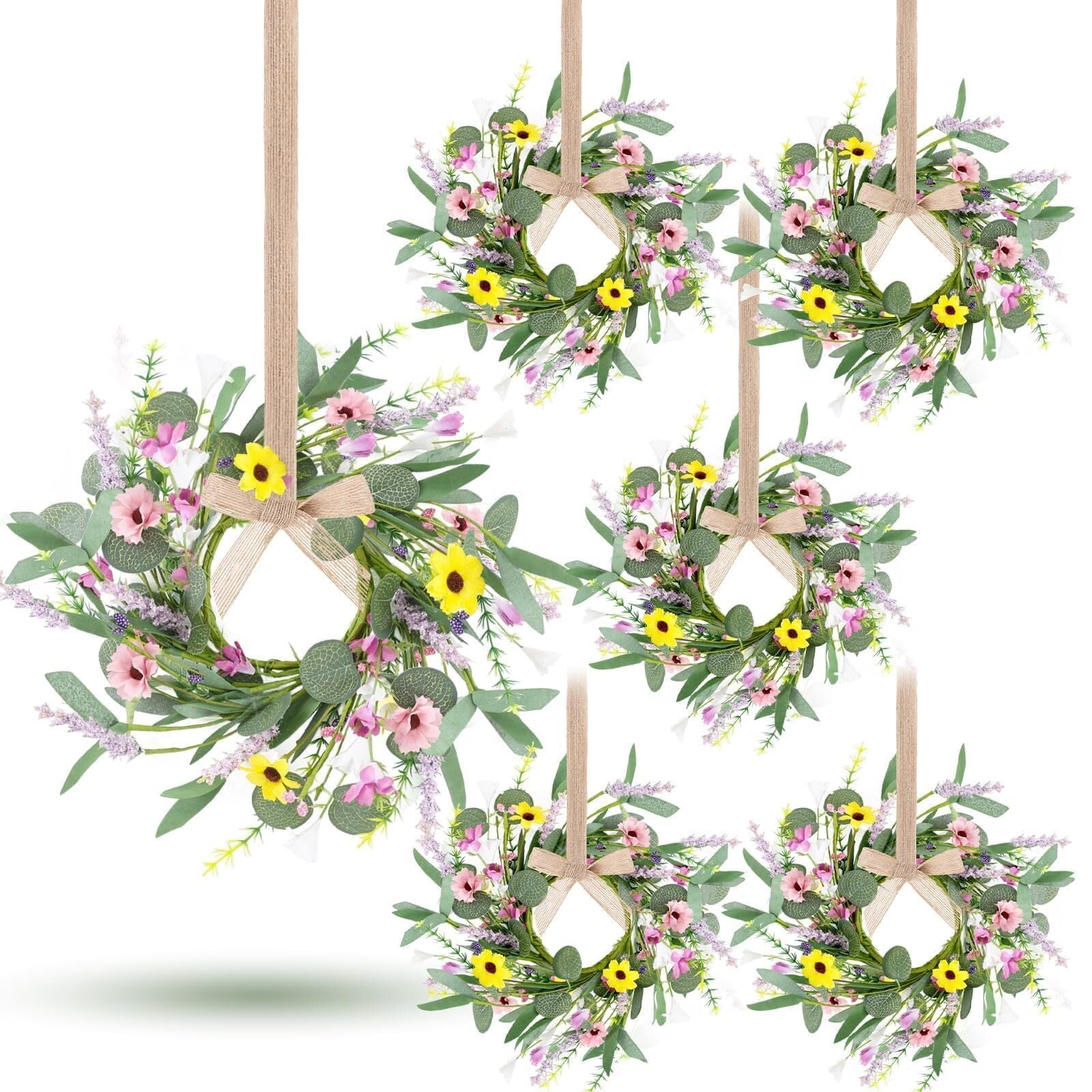 6 Pcs Easter Egg Candle Rings Wreaths Mini Artificial Spring Easter Egg ...