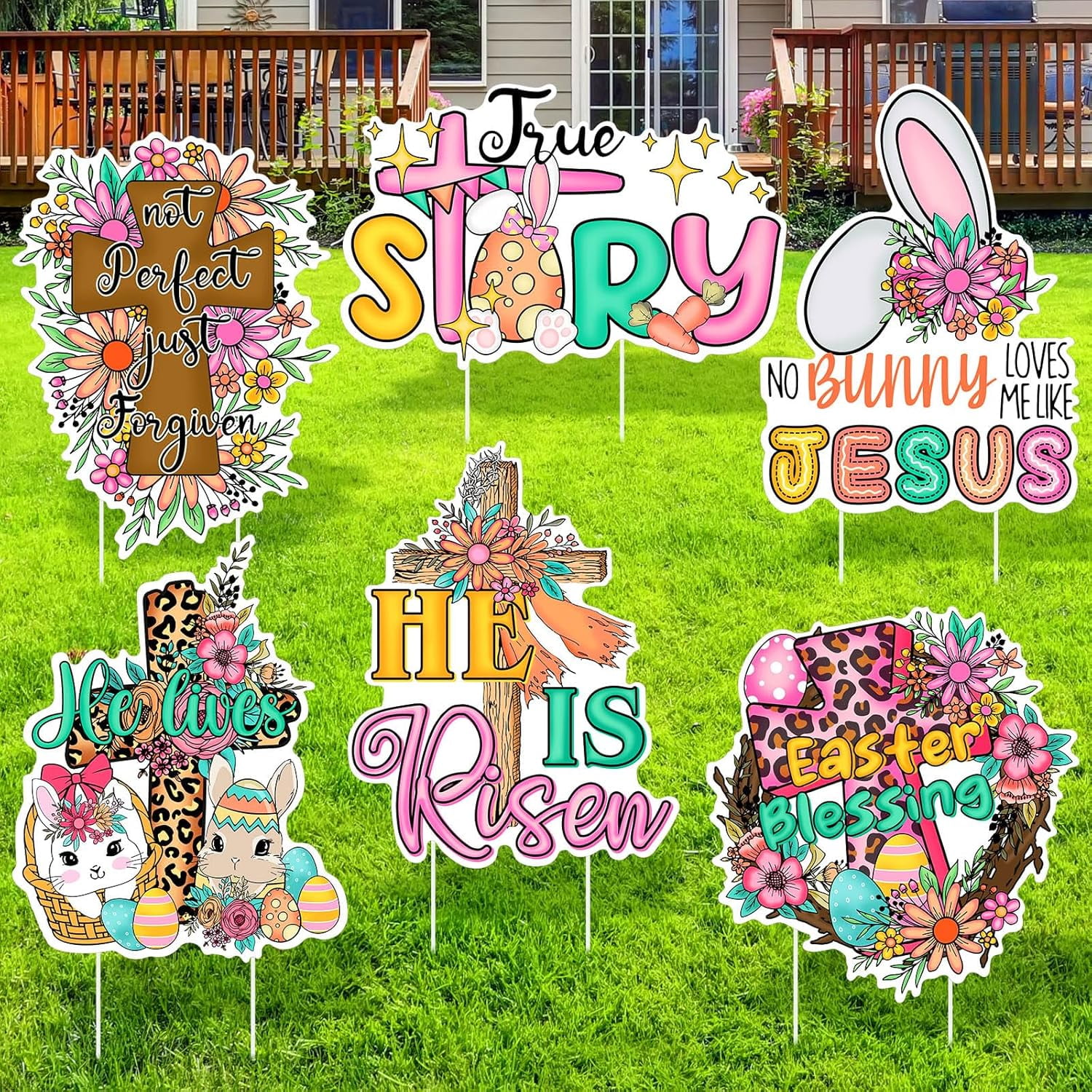 6 Pcs Easter Religious Yard Signs He Is Risen Jesus Cross Yard Sign ...