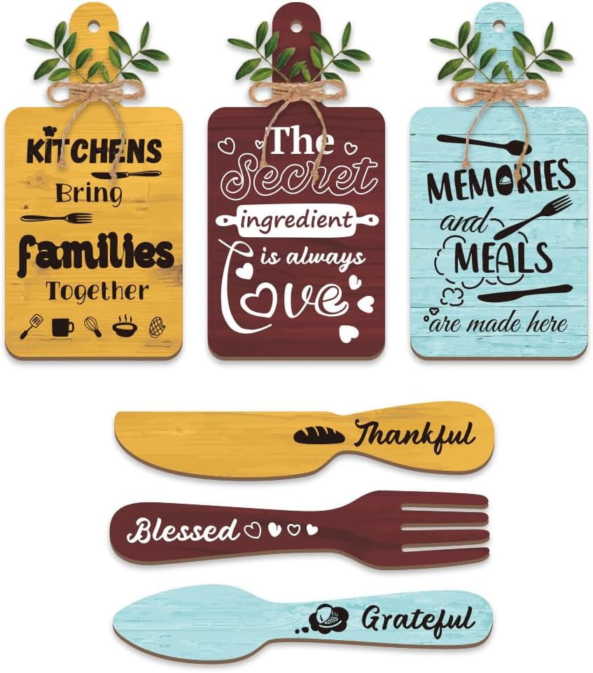 6 Pcs Eat Sign with Fork and Spoon Grateful Thankful Blessed Kitchen ...