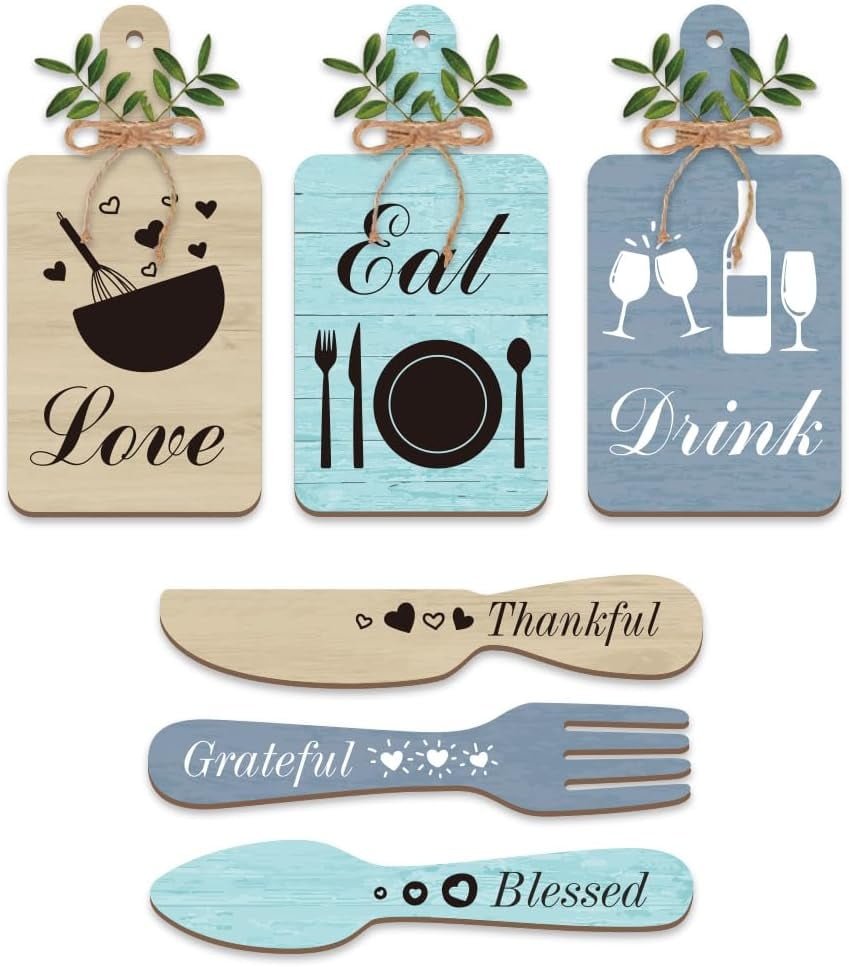 6 Pcs Eat Sign with Fork and Spoon Grateful Thankful Blessed Kitchen ...
