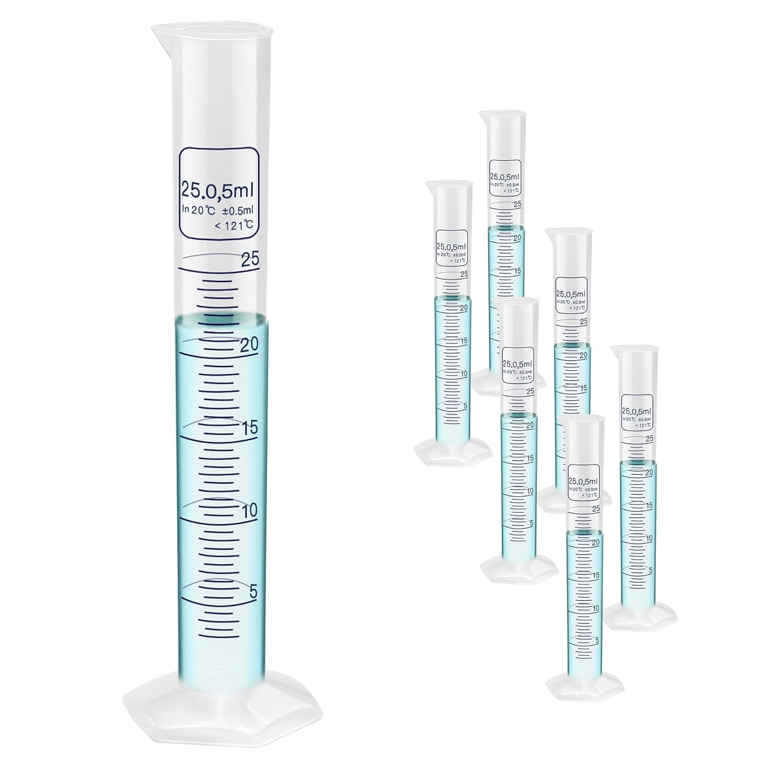 6 Pcs Economic Graduated Measuring Cylinder, 6pcs of Vol.25ml, PP material, with Blue Printed ...