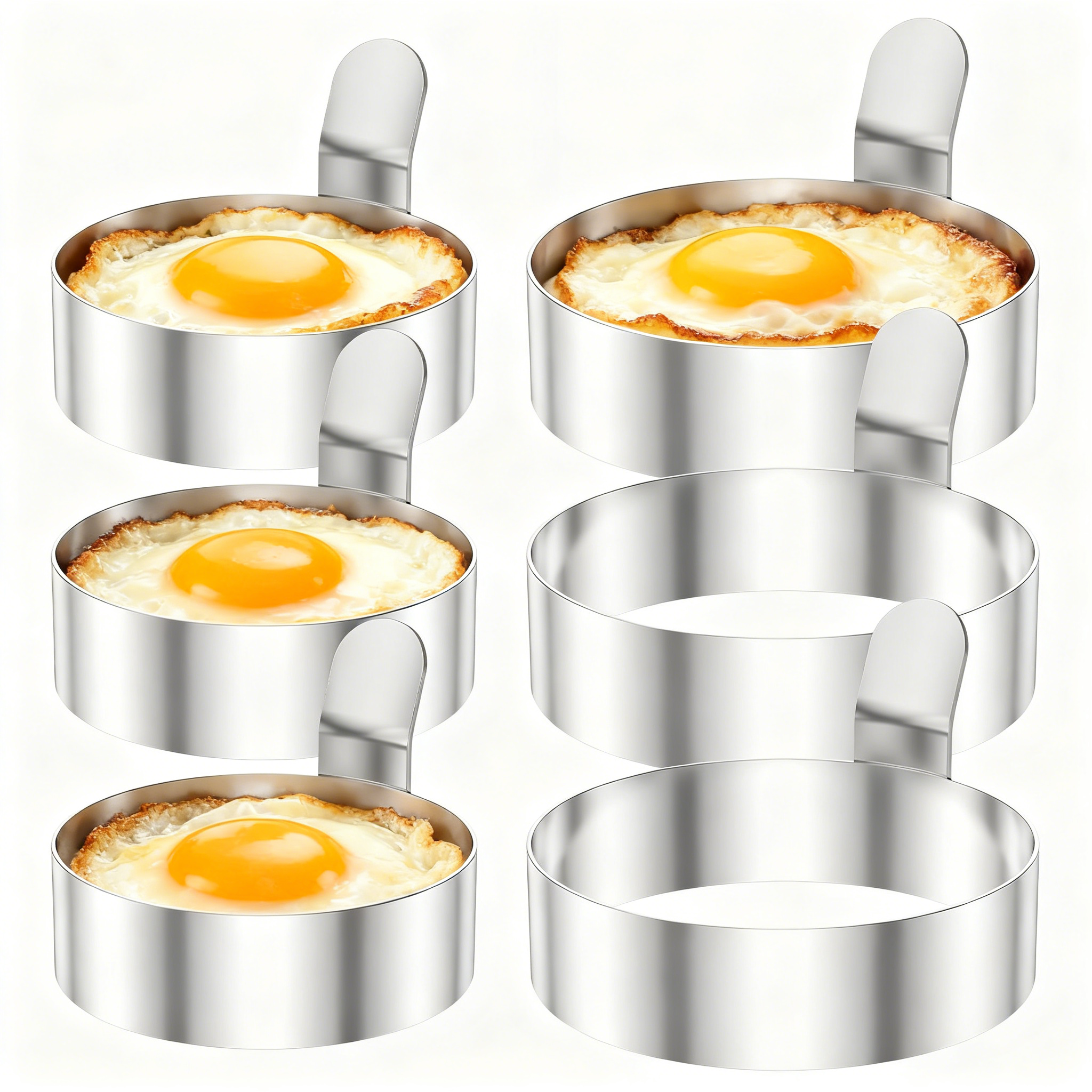 6 Pcs Egg Ring Pancake Ring Set Stainless Steel Fried Egg Molds Griddle ...