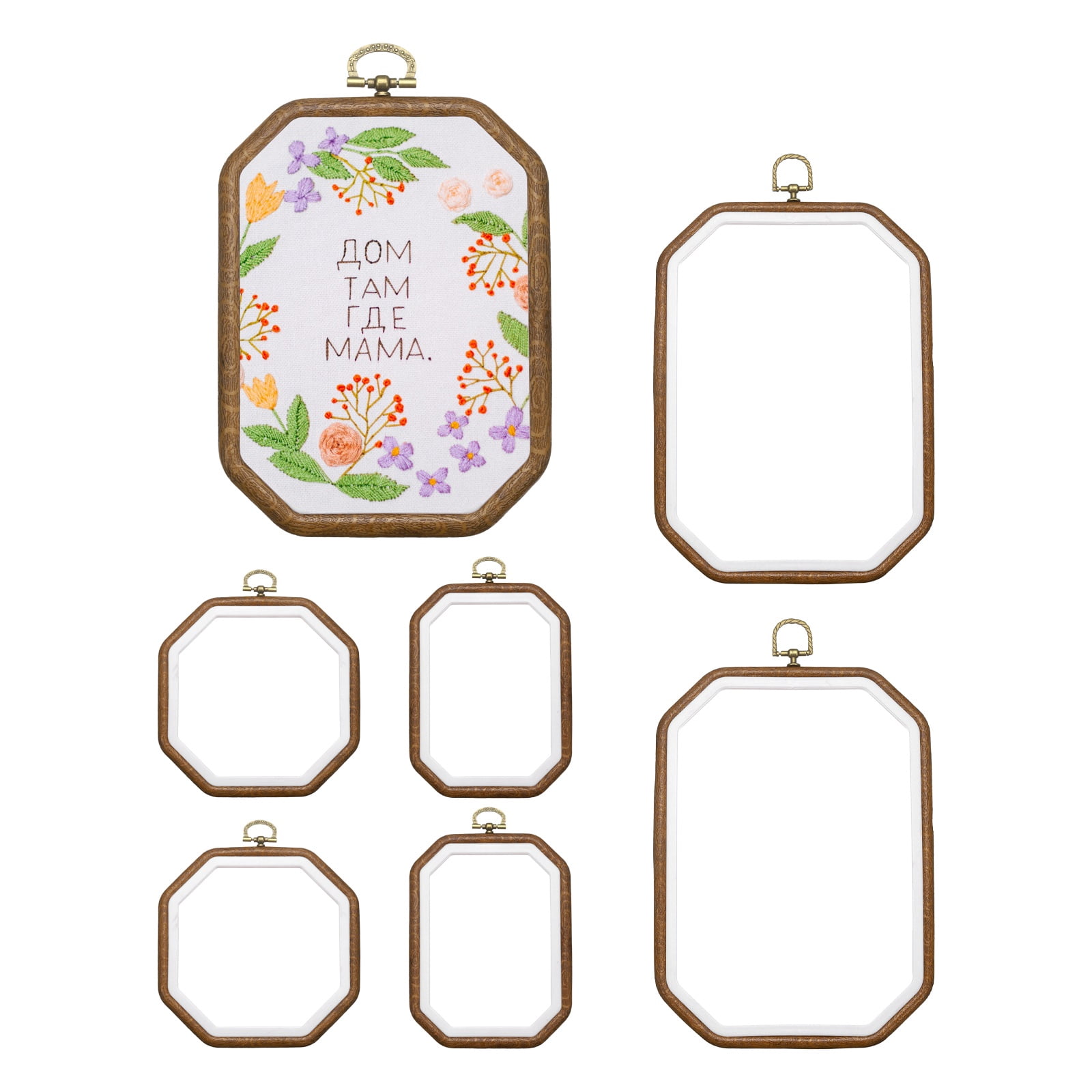 6 Pcs Embroidery Hoop Frame, Imitated Wood Octagon Cross Stitch Hoops ...