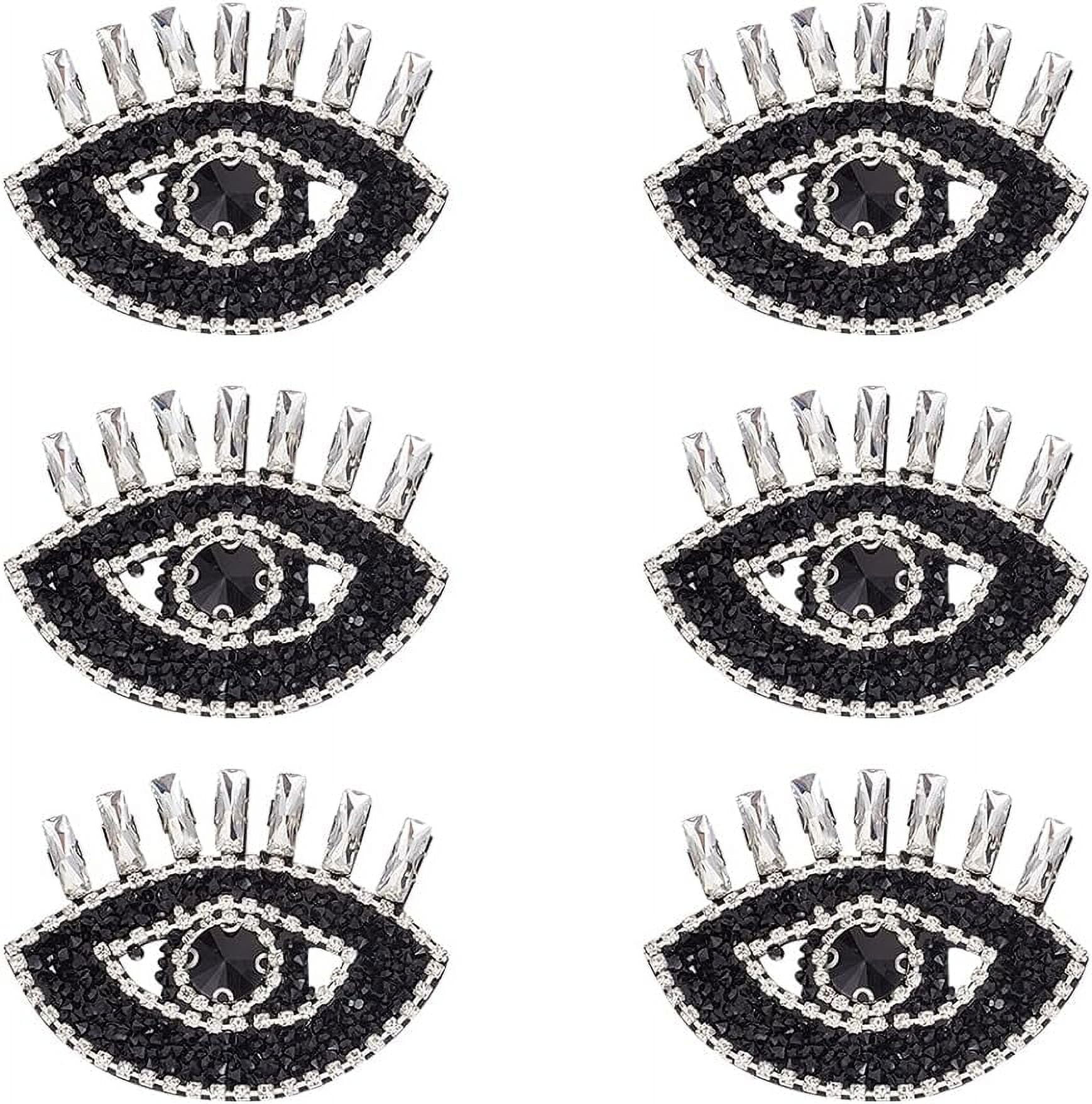6 Pcs Eye Beaded Patches for Clothes Black Evil Eye Sequined Patch with Diamond Eyelashes Sew on ...