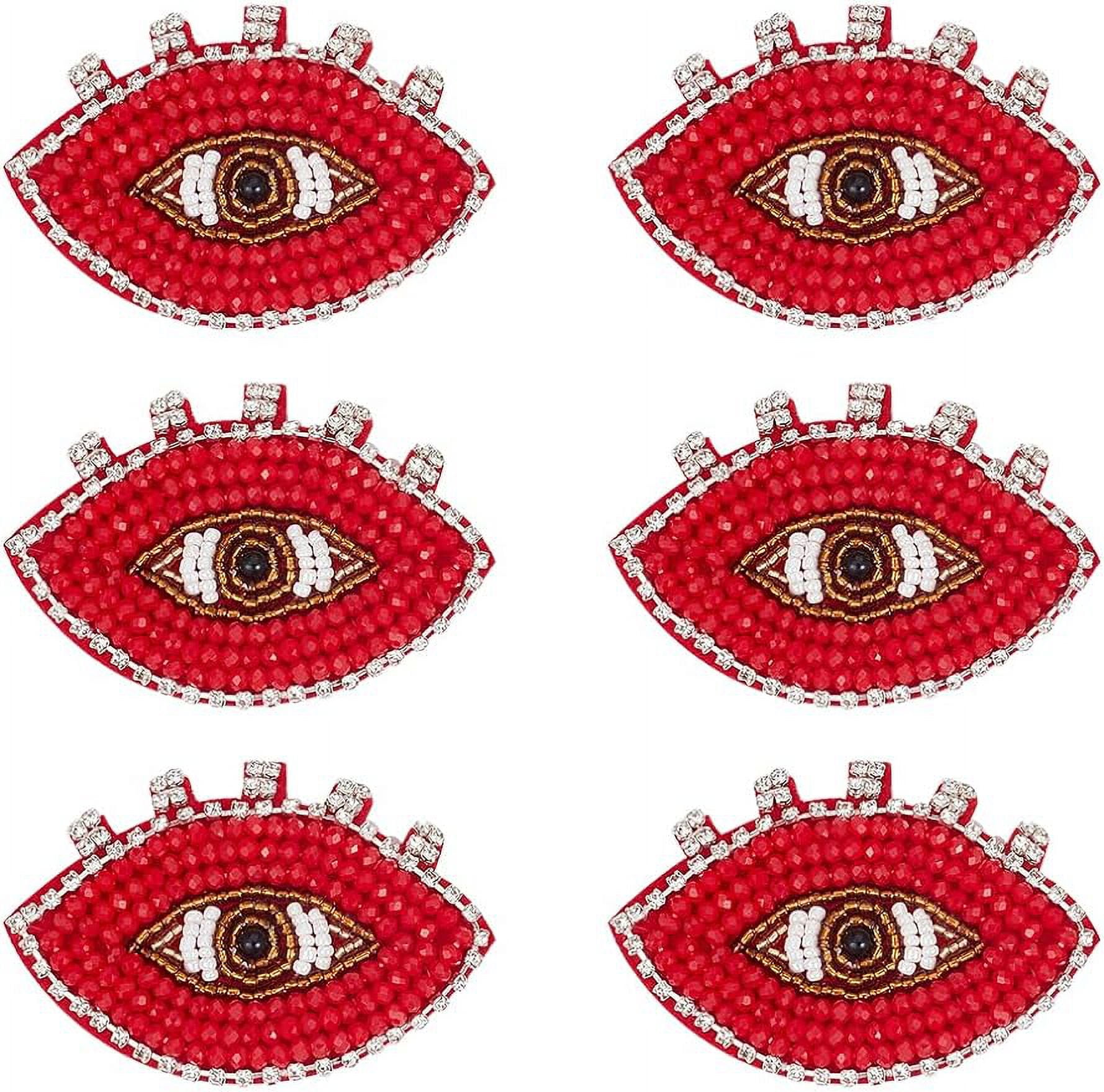 6 Pcs Eye Beaded Patches for Clothes Red Evil Eye Sequined Patch Sew on Rhinestone Beaded ...