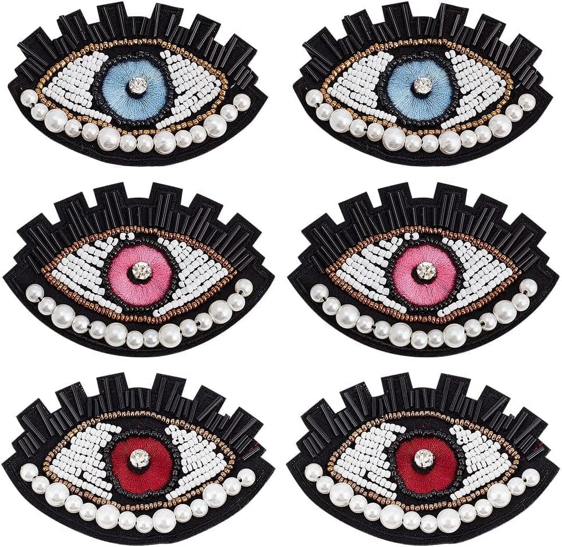 6 Pcs Eye Beaded Patches for Clothes 3 Colors Large Evil Eye Sequined ...