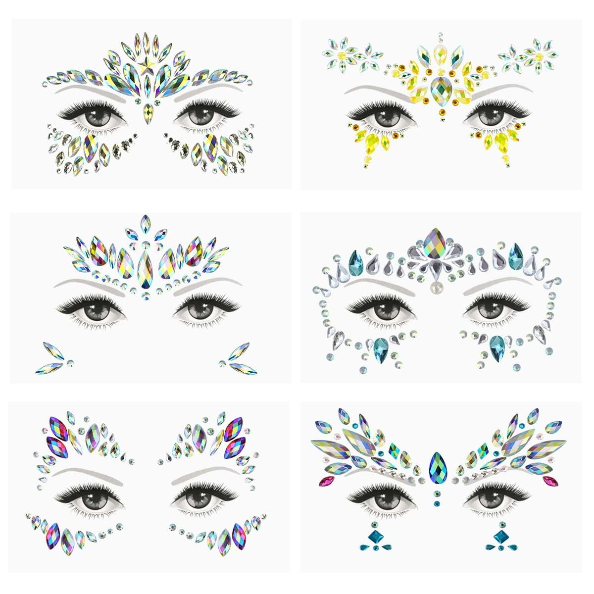 6 Pcs Face Jewels Face Gems Face Rave Stickers for Festival Party ...