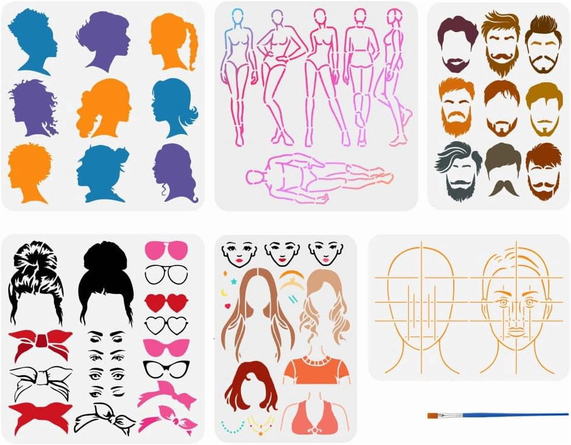 6 Pcs Facial Features Stencil with Paint Brush 6 Styles Character Model ...