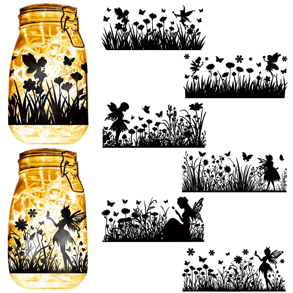 6 Pcs Fairy Silhouettes Jar Decals Mason Jar Decor Cut Out Scrapbooking ...