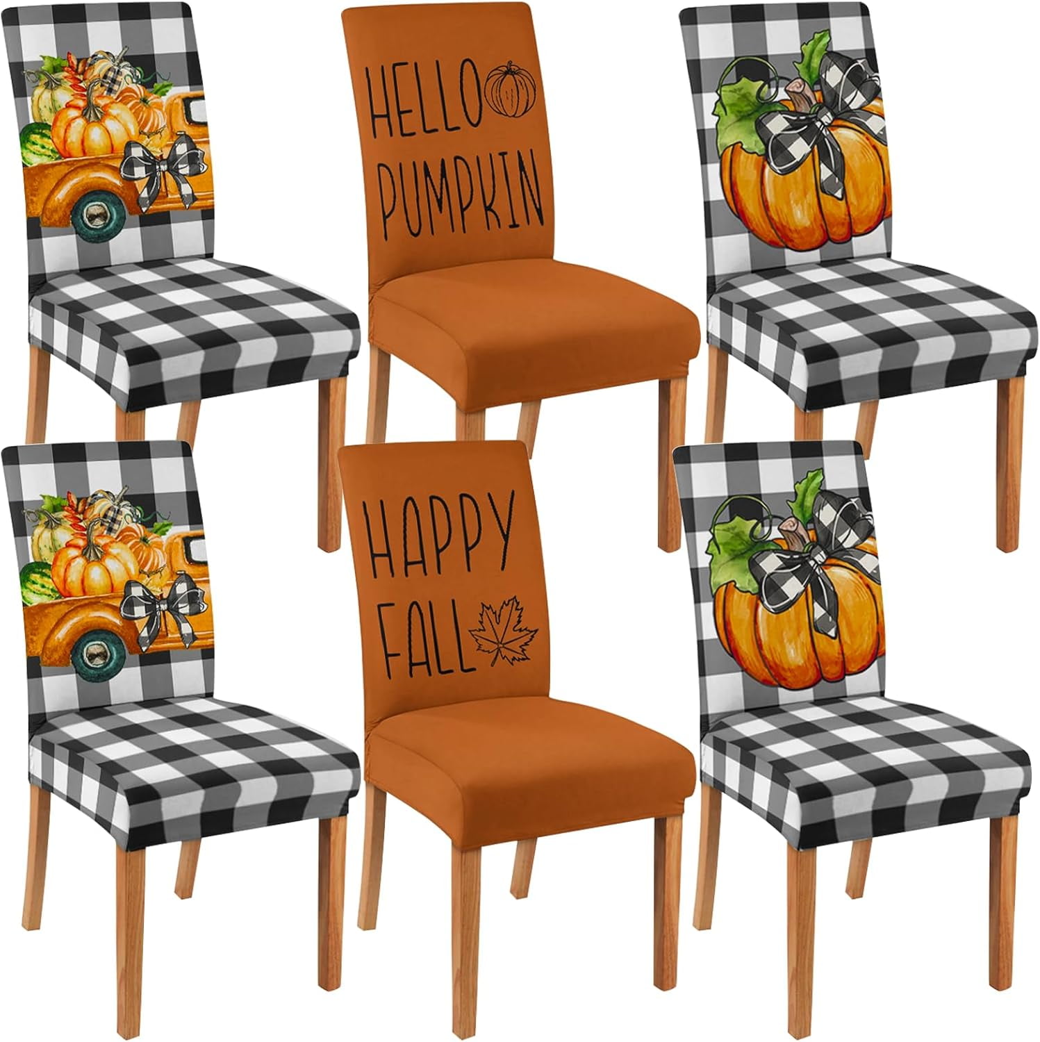 6 Pcs Fall Chair Covers for Dining Room, Thanksgiving Stretch Removable ...