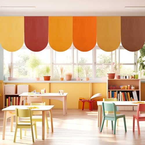 6 Pcs Fall Classroom Curtains Autumn Yellow Orange Brown Curtains Set ...