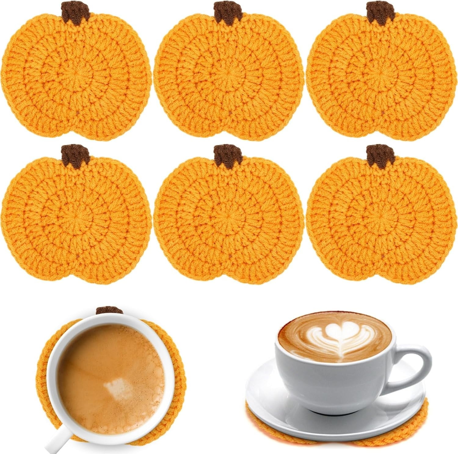 6 Pcs Fall Crochet Pumpkin Coaster Handmade Woven Pumpkin Drink Cup ...