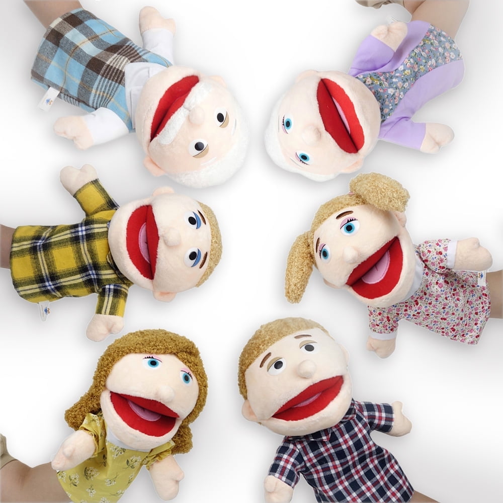 6 Pcs Family Hand Puppets 12 Inch Grandparents, Mom & Dad, Brother ...