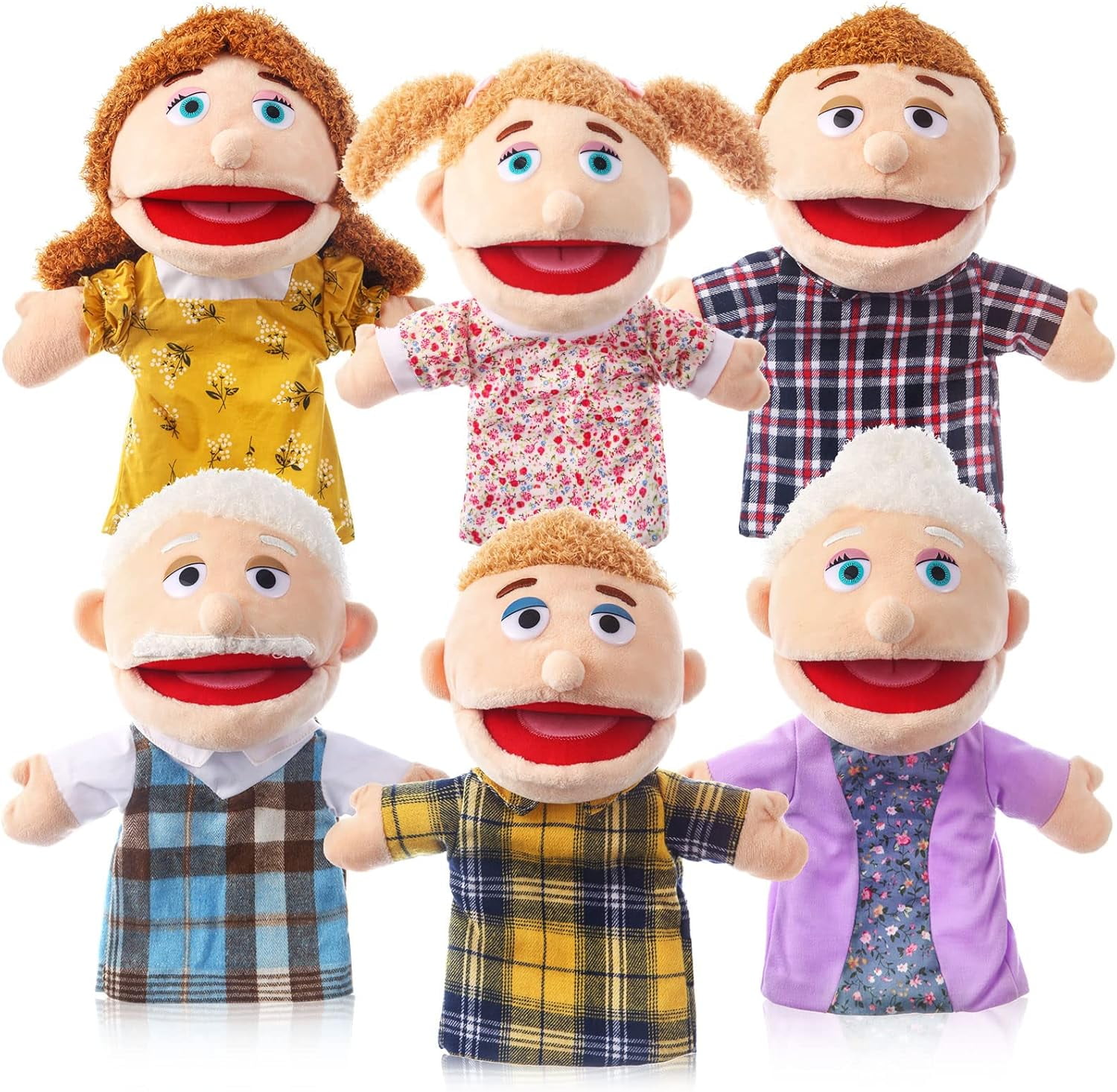 6 Pcs Family Hand Puppets 12 Inch Grandparents, Mom & Dad, Brother ...