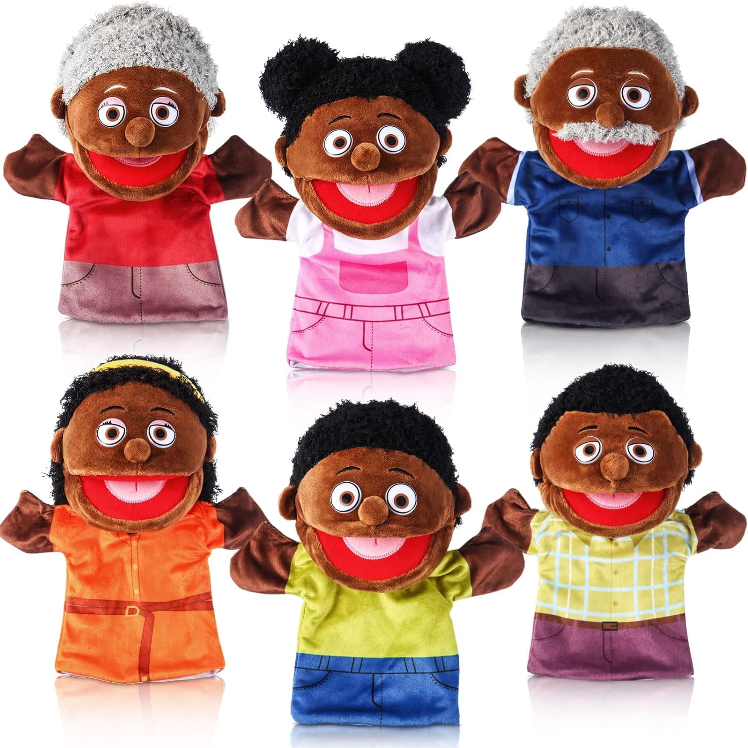 6 Pcs Family Hand Puppets 12 Inch Grandparents, Mom & Dad, Brother ...