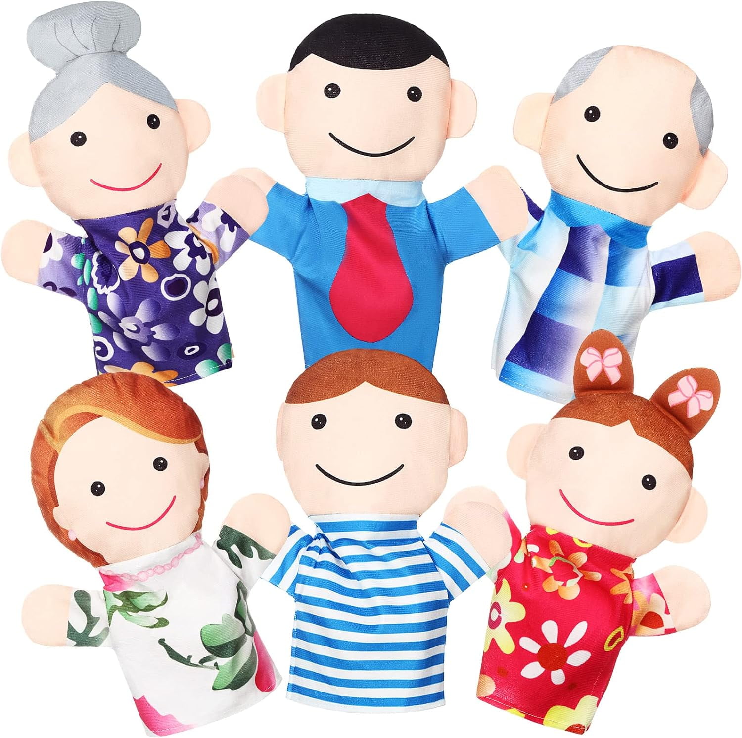 6 Pcs Family Style Hand Puppets Soft Plush Puppets Family Members Cute ...
