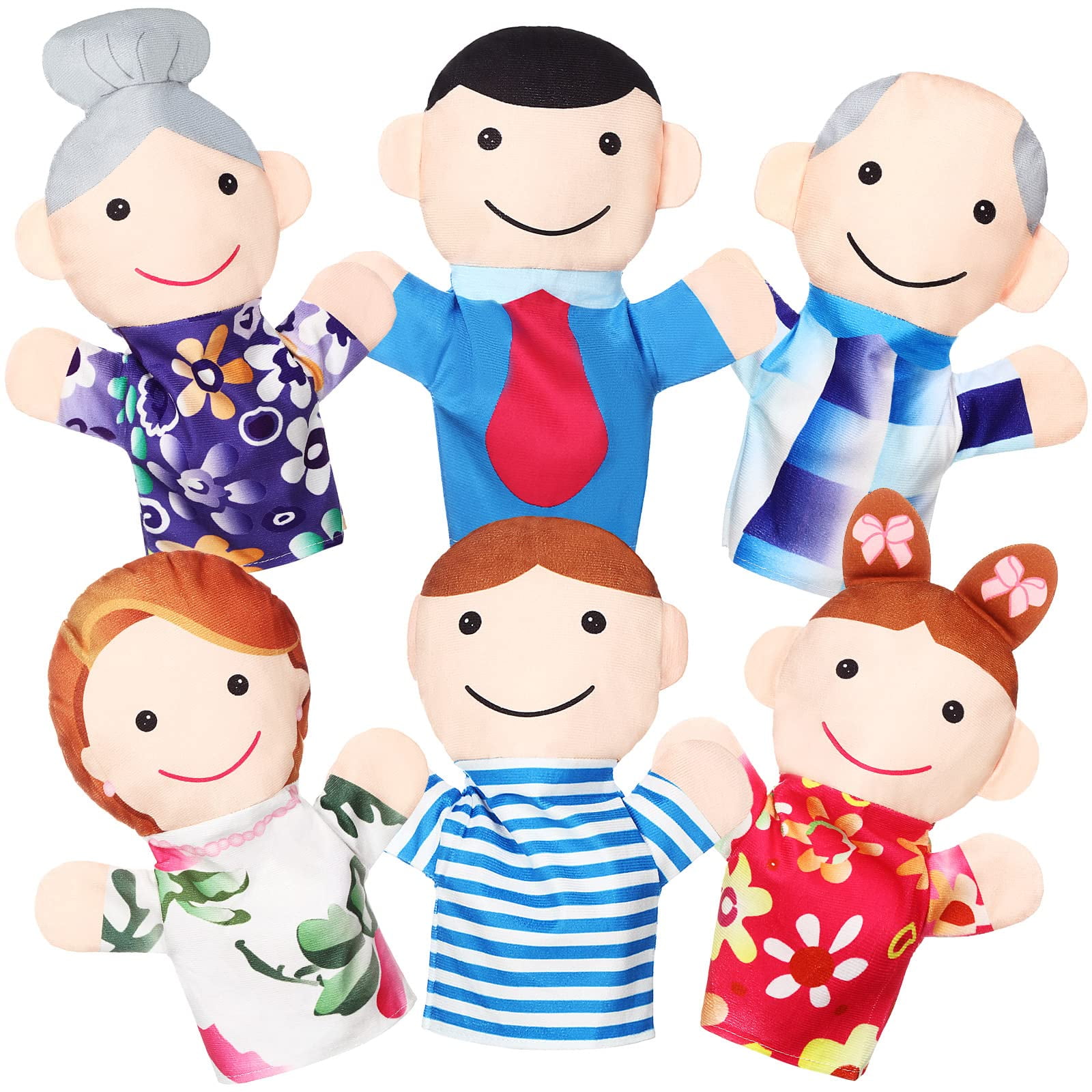 6 Pcs Family Style Hand Puppets Soft Plush Puppet Family Members Cute ...