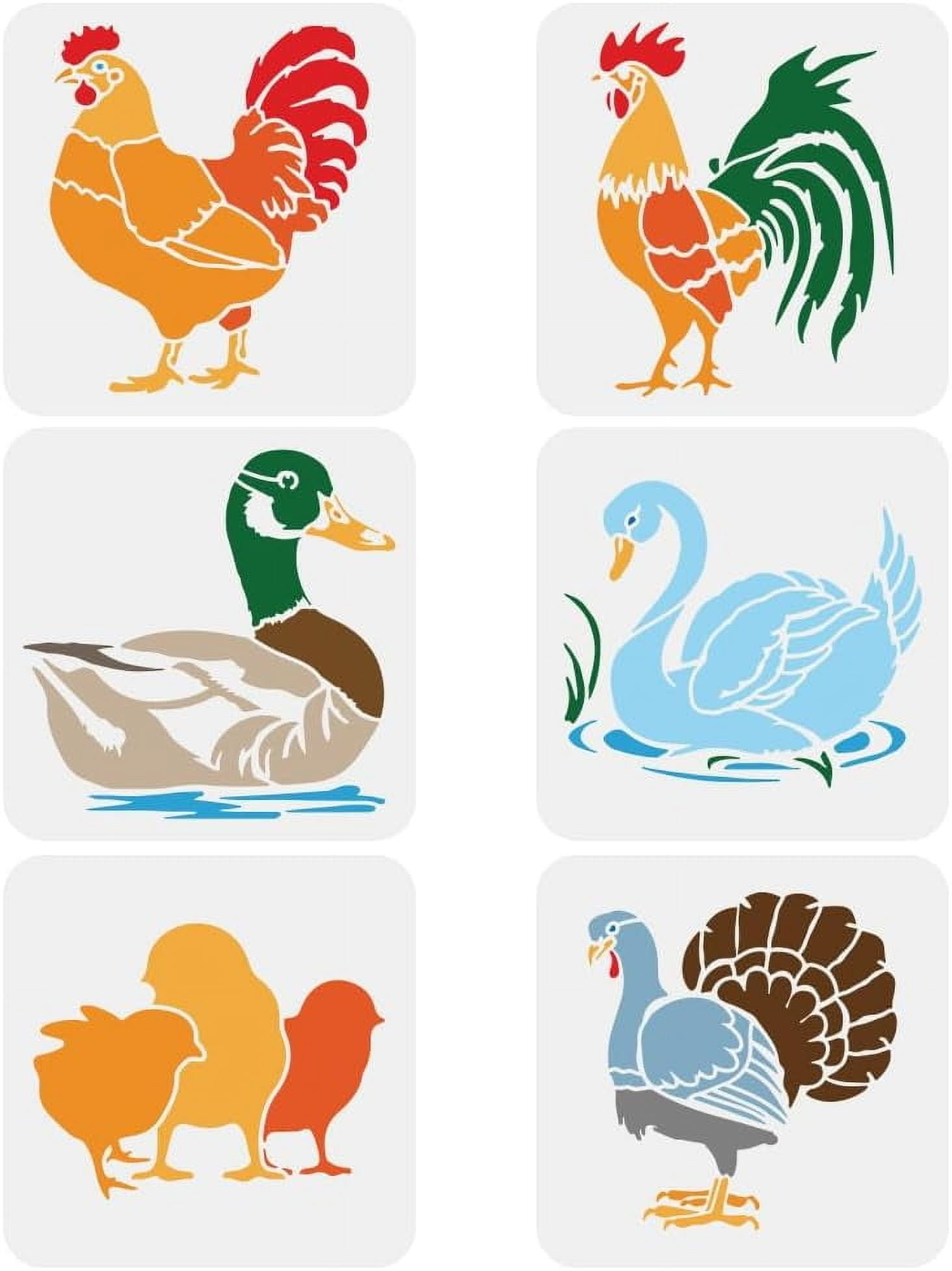 6 Pcs Farm Poultry Painting Stencil 7.9x7.9 6Styles PET Hens Roosters ...