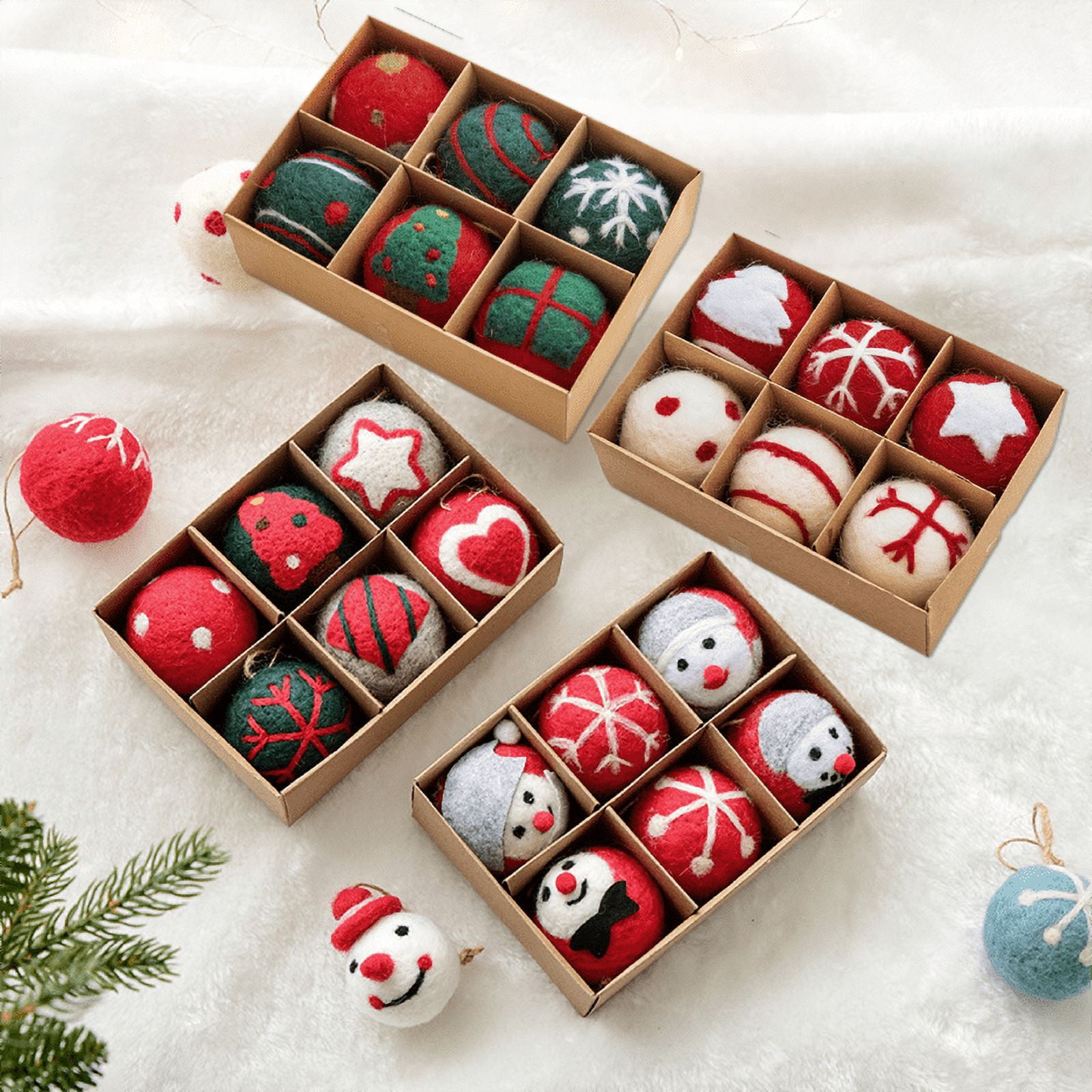 6 Pcs Felt Christmas Ornaments Balls Snowflake Xmas Hanging Wool Felt ...
