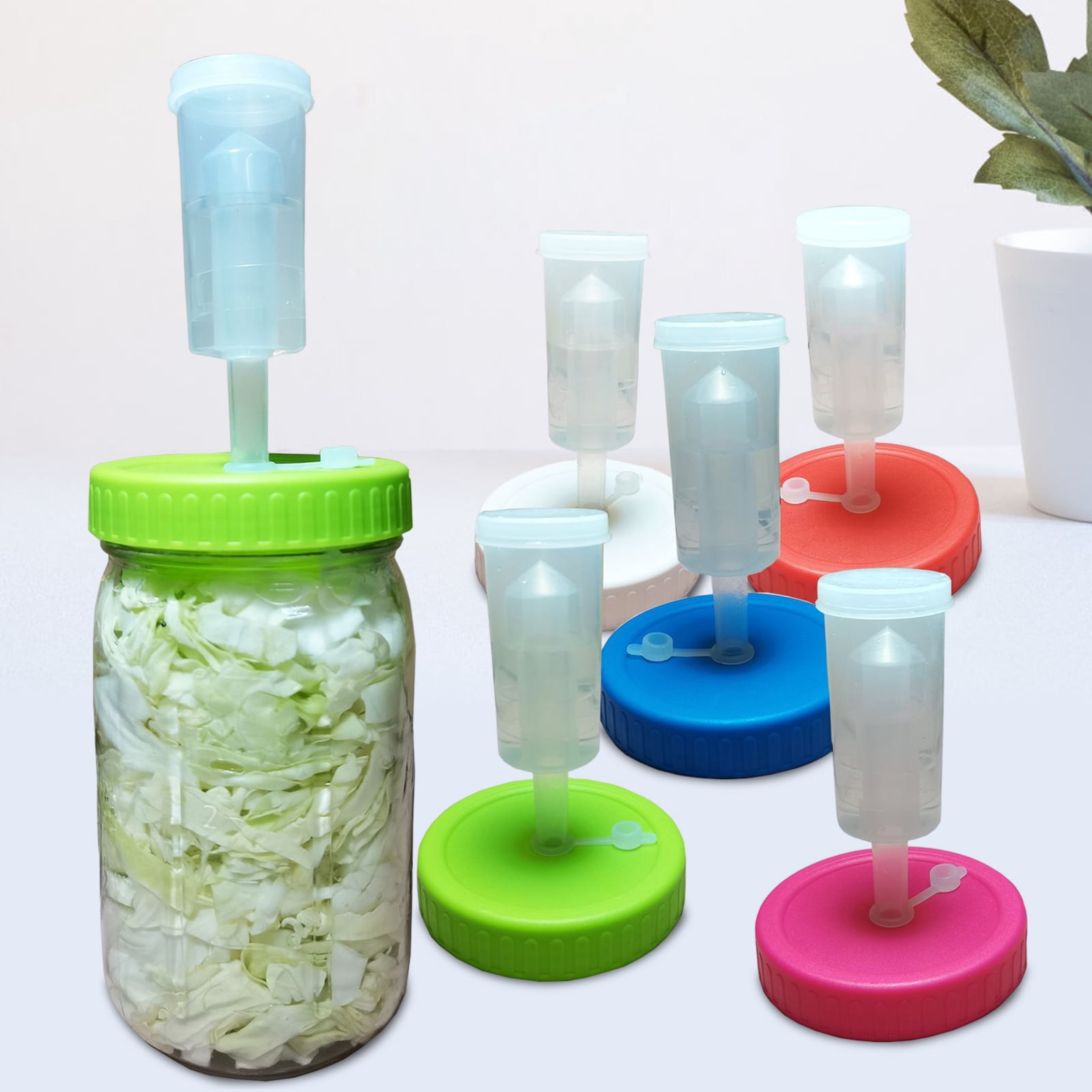Outop Fermentation Lids Set, 6 Pcs Airlocks, Wide Mouth Mason Jars ...