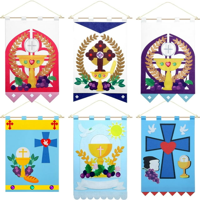 6 Pcs First Communion Banner Kit for Boys Girls 9 x 12 Inch First Holy ...