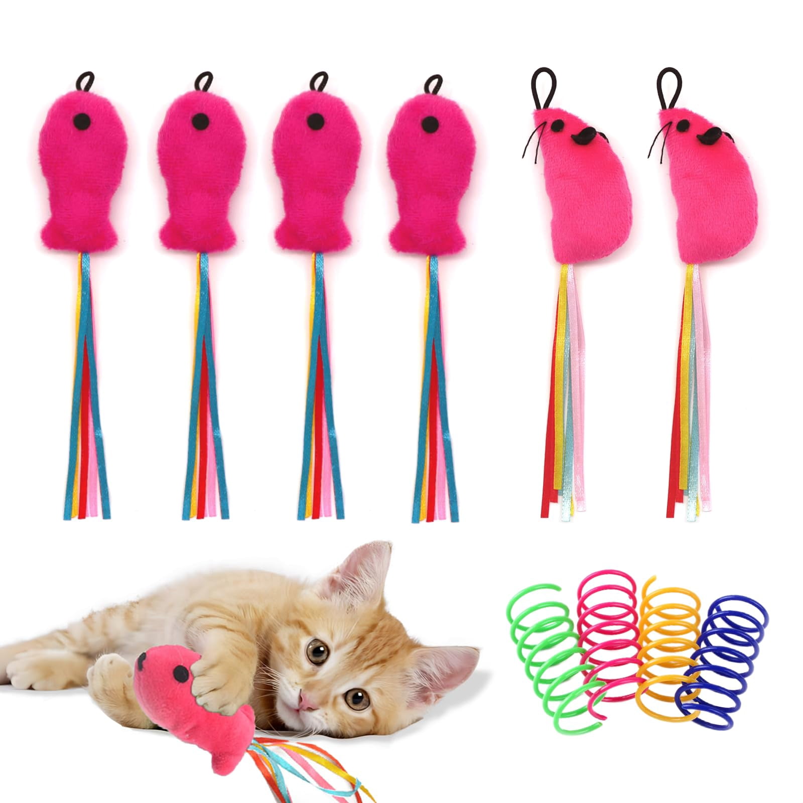 6 Pcs Fish And Mice Catnip Toys Plush Filled, Premium Cat Wand Toy ...