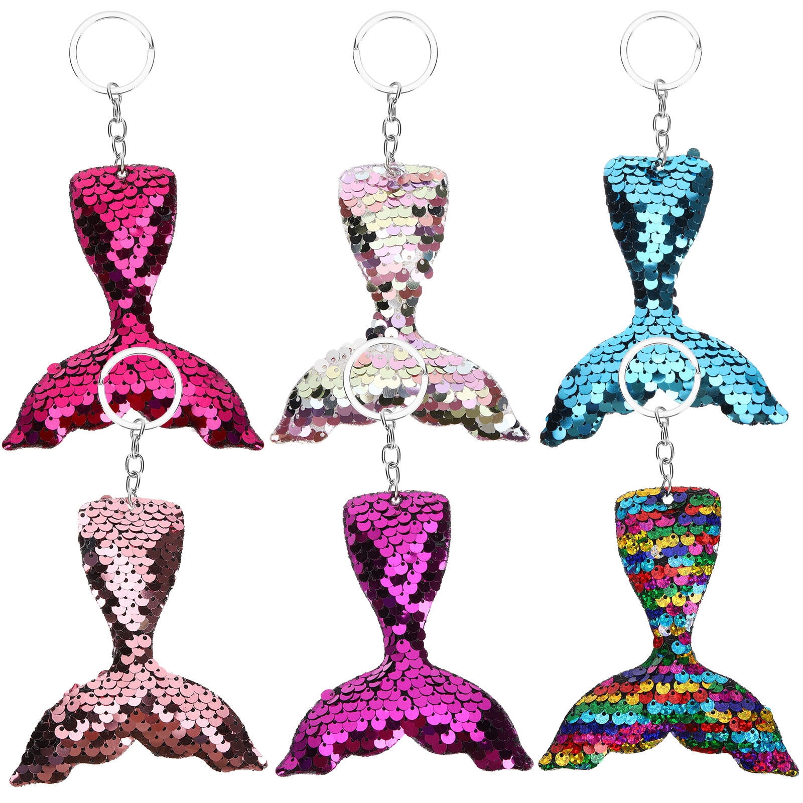 6 Pcs Fish Tail Key Chain Mermaid Sequin Keychain Party Favors Net ...