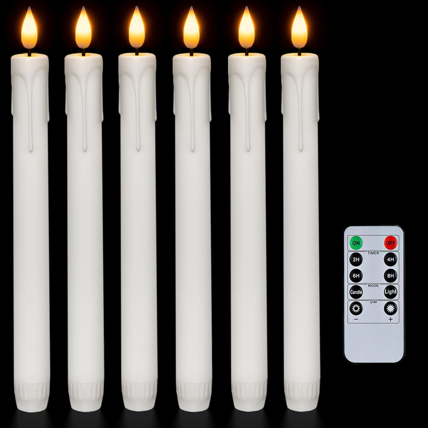 6 Pcs Flameless Taper Candles with Remote, Timer, Dimmer, 9.6 Inches ...