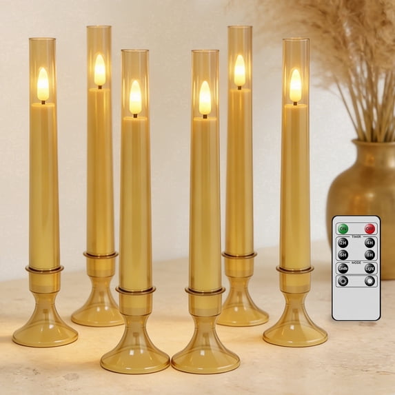 HIDAWN 6Pack Flameless Taper Candles with Remote Timer, LED ...