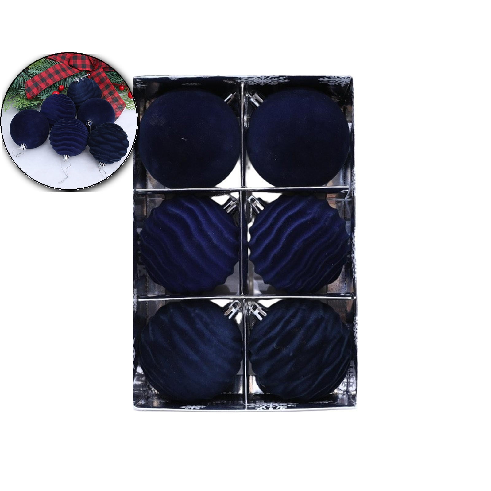 6 Pcs Flocked Christmas Ball Ornaments, Suede Material Tree Decorations ...