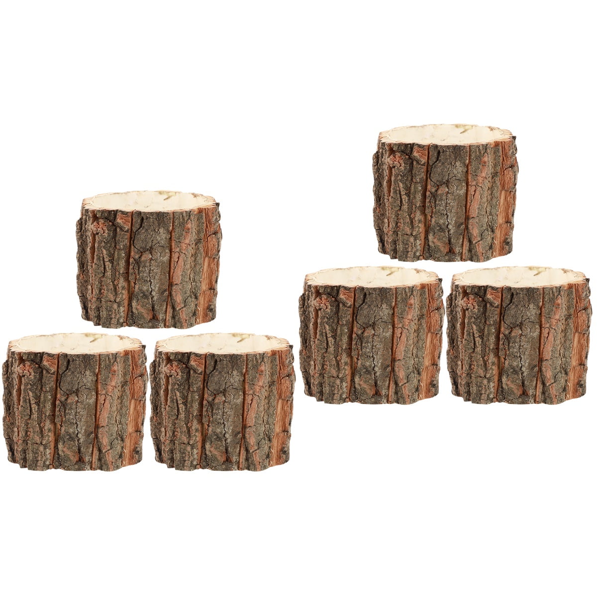 6 Pack Rustic Wood Bark Flower Pots, Farmhouse , Natural Wood Log ...