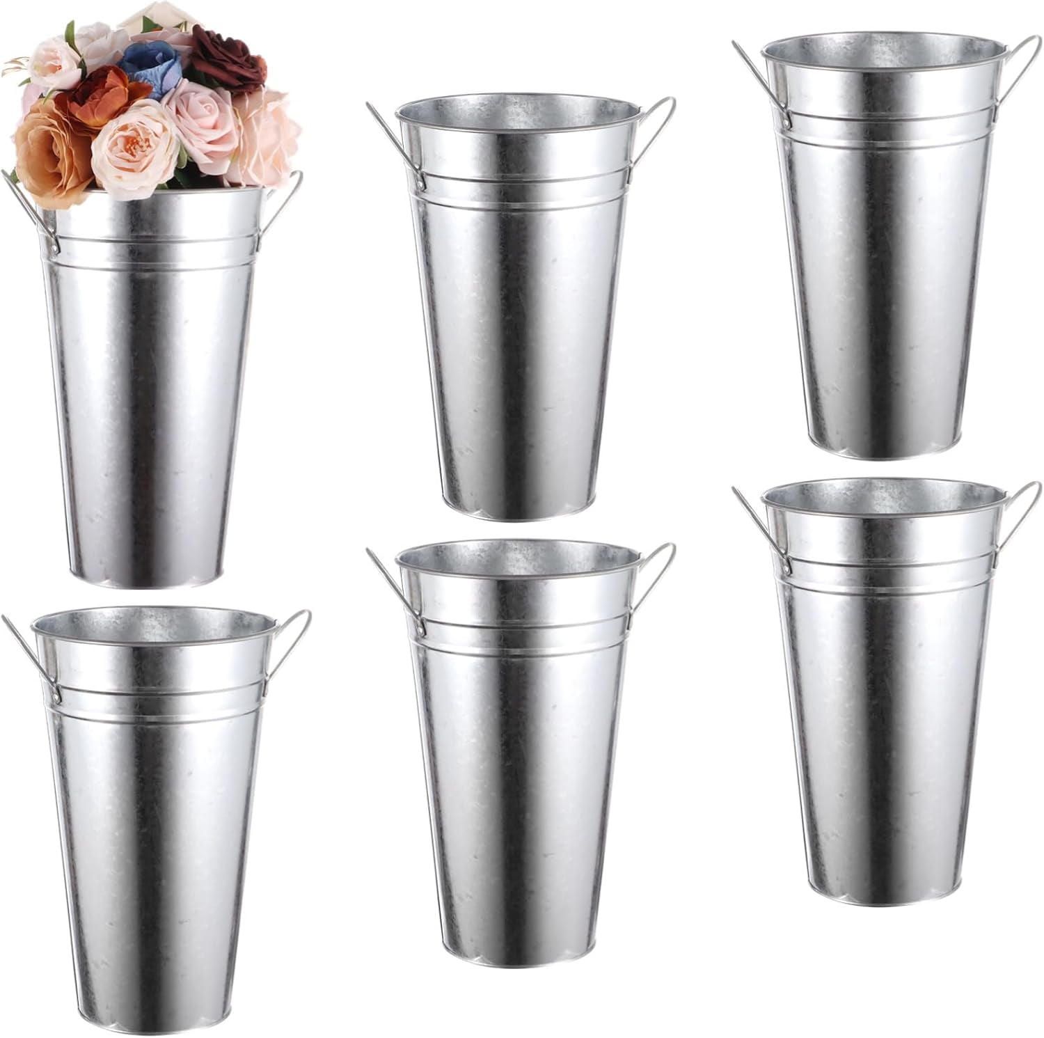 6 Pcs Flower Buckets, Galvanized Metal Vases,11.8 Inches Flower Vase ...