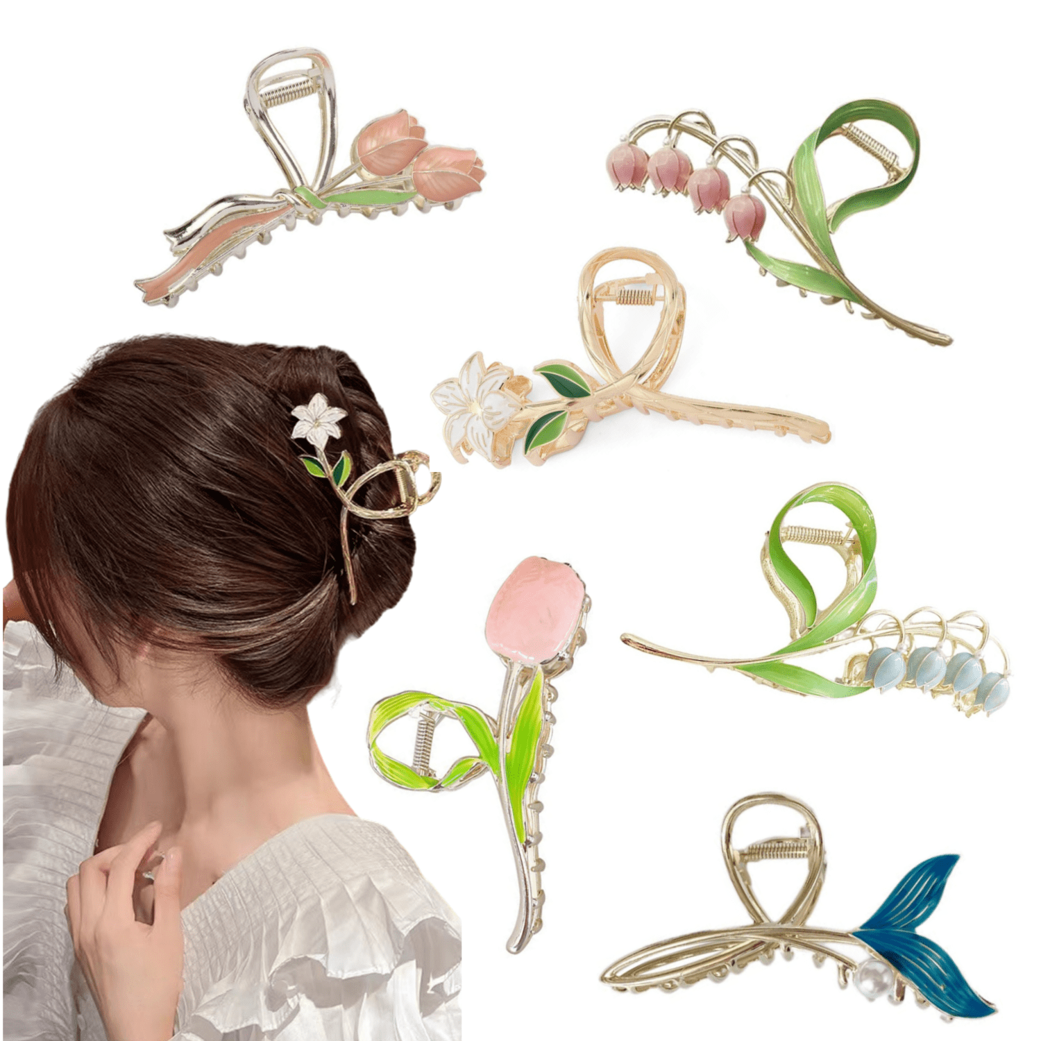 6 Pcs Flower Metal Claw Clips, Jademall Large Tulip Nonslip Barrettes ...
