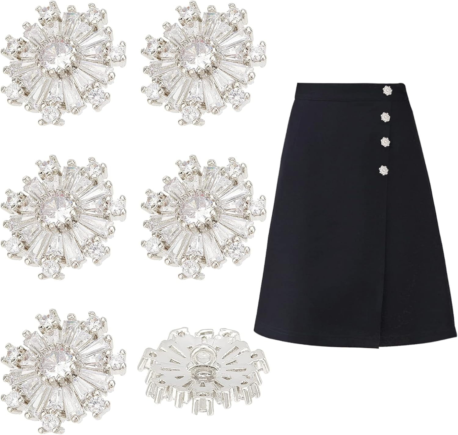 6 Pcs Flower Rhinestone Buttons CZ Crystal Buttons Sliver Shank Buttons ...
