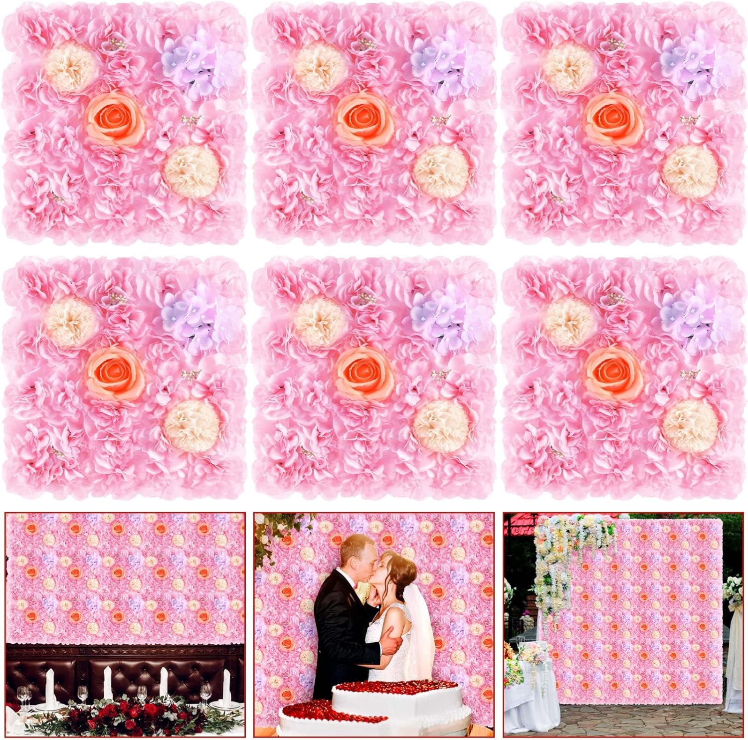 6 Pcs Flower Wall Panels 3D Silk Rose Floral Decorative Faux Flower ...