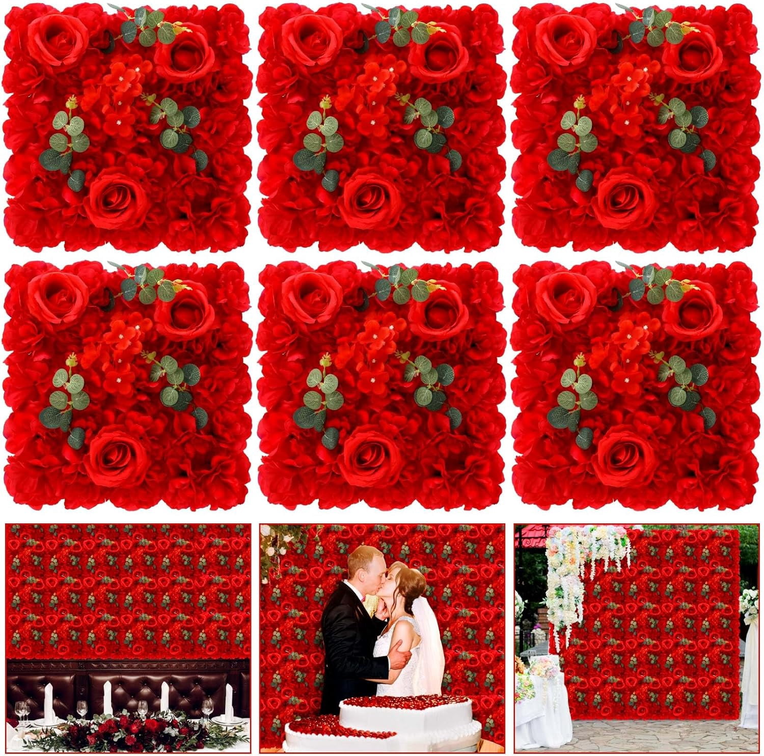 6 Pcs Flower Wall Panels 3D Silk Rose Floral Decorative Faux Flower ...