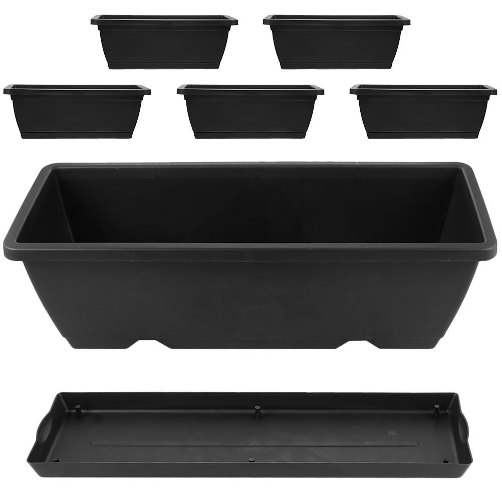 6 Pcs Flower Window Box Plastic Planters with Trays for Balcony Patio ...