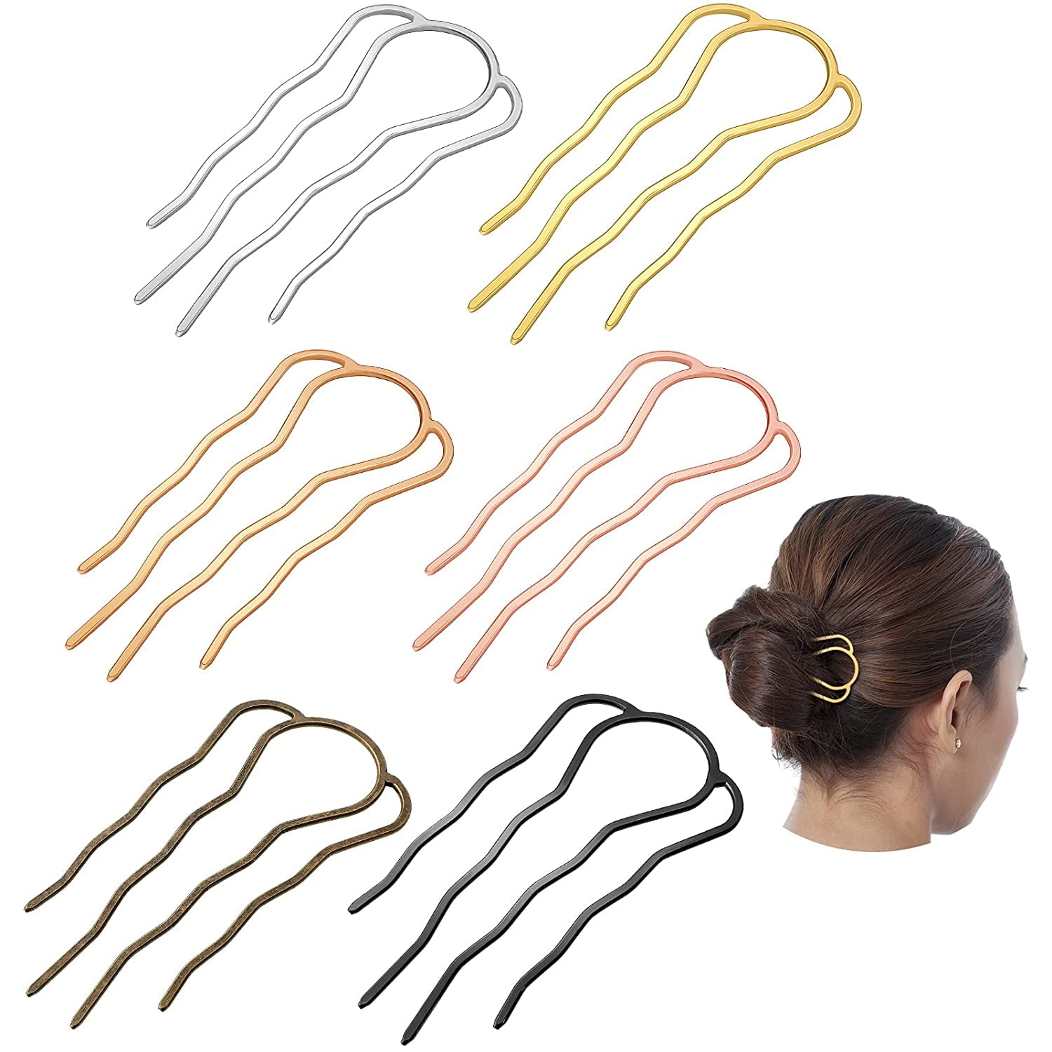6 Pcs French Twist Hair Pin Metal Hair Forks Clip U Shaped Updo Bun ...