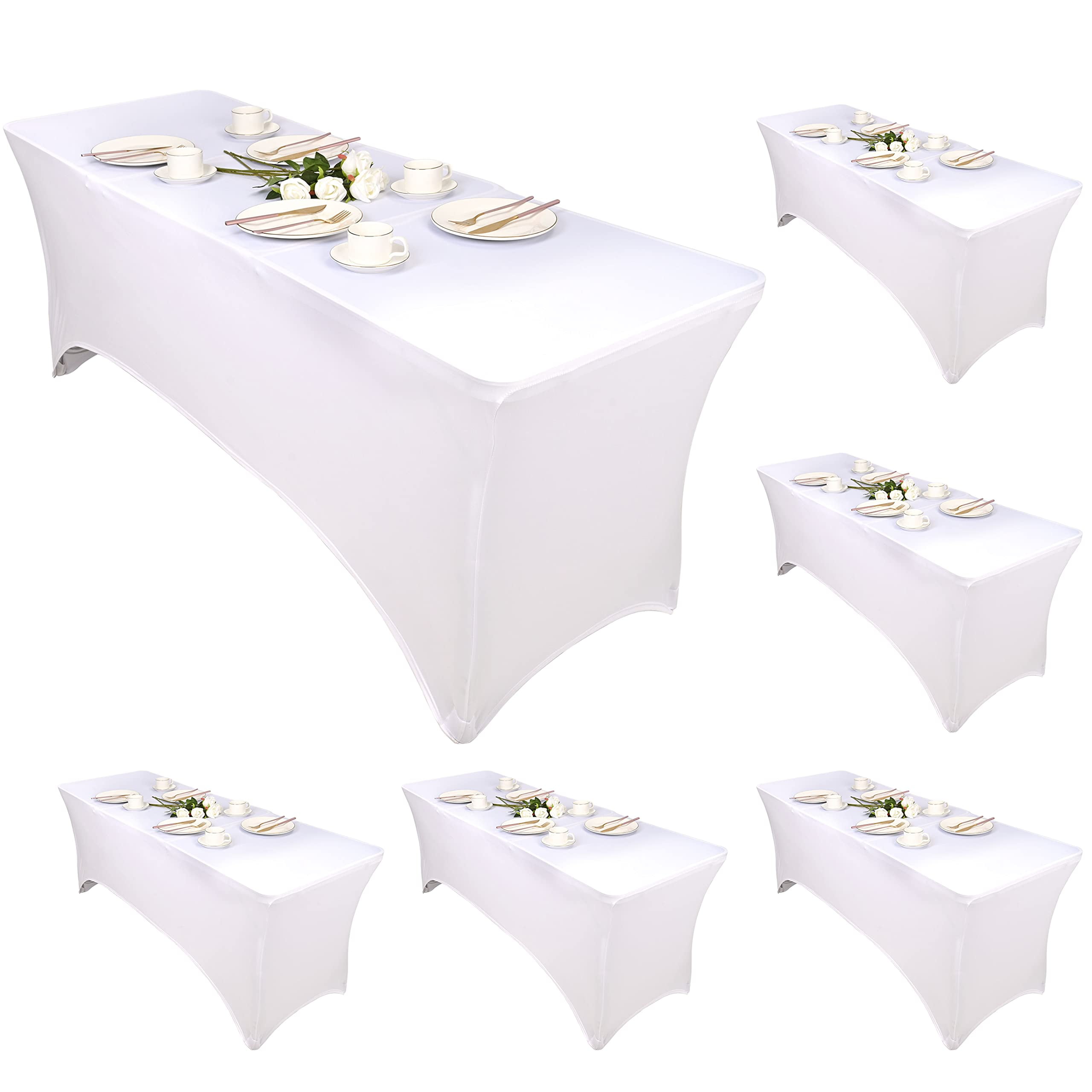 Free Shipping! 6 Pcs 6 Ft Stretch Spandex Tablecloth Rectangular ...