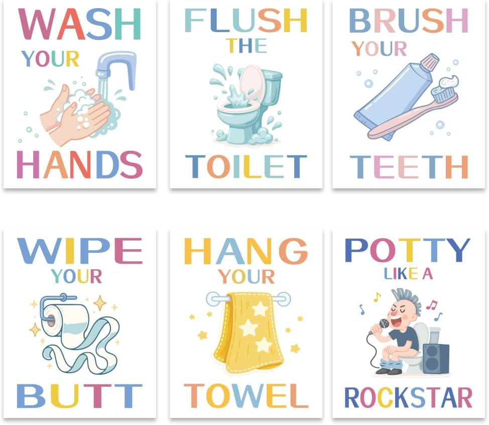 6 Pcs Funny Bathroom Signs Wall Art Prints Washroom Quotes and Sayings ...